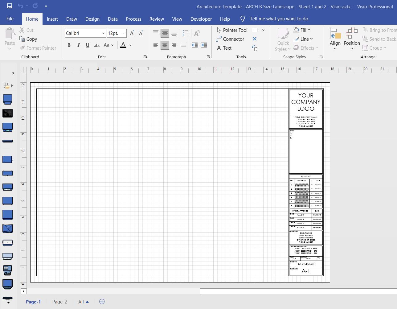 Visio Format ARCH A B C D E1 and E-size Architecture Title Block ...