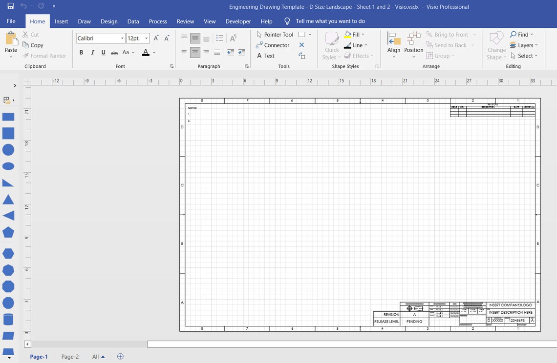 Visio Package Deal, ASME Y14 Format, ANSI A B C D E Size Engineering ...