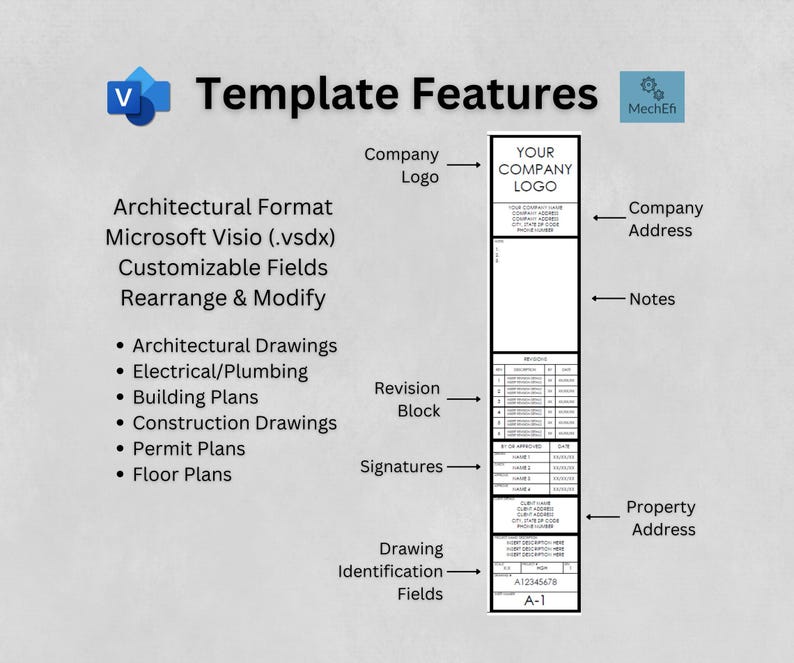 MS Visio Format ARCH B-size, Architectural Title Block Template, Sheet ...
