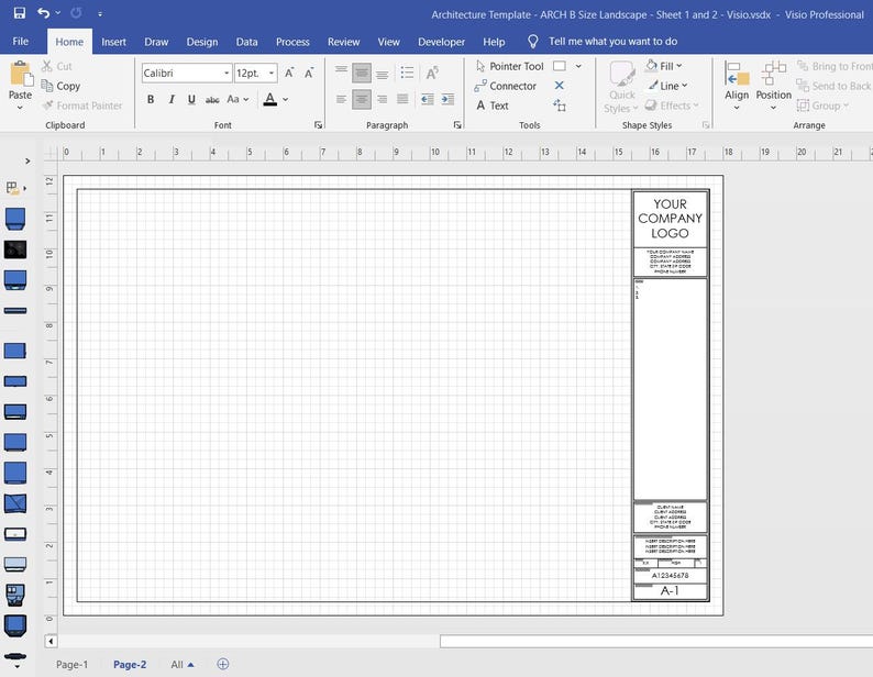 MS Visio Format ARCH B-size, Architectural Title Block Template, Sheet ...