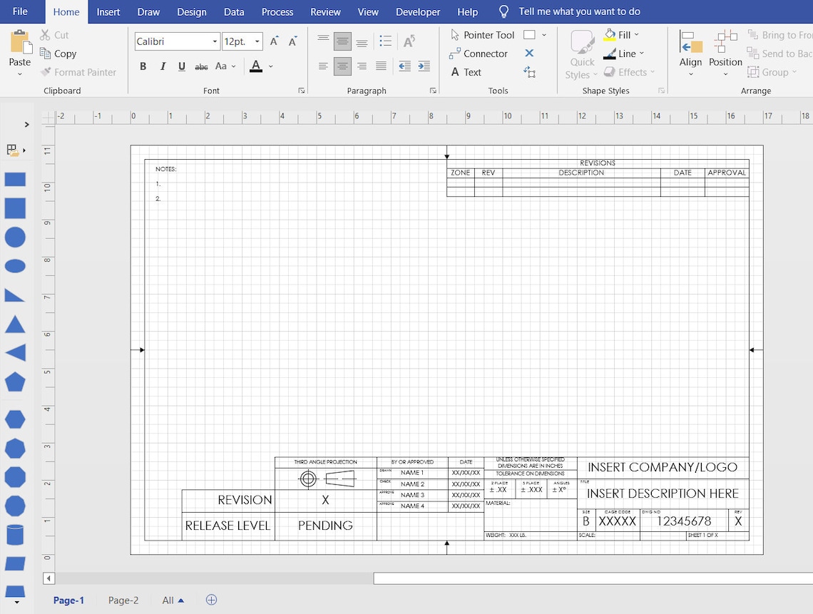 Visio Package Deal, ASME Y14 Format, ANSI A B C D E Size Engineering ...
