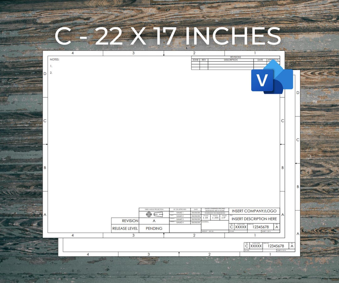 ANSI C Size Visio Format Drafting Title Block Template, Sheets 1 & 2 ...