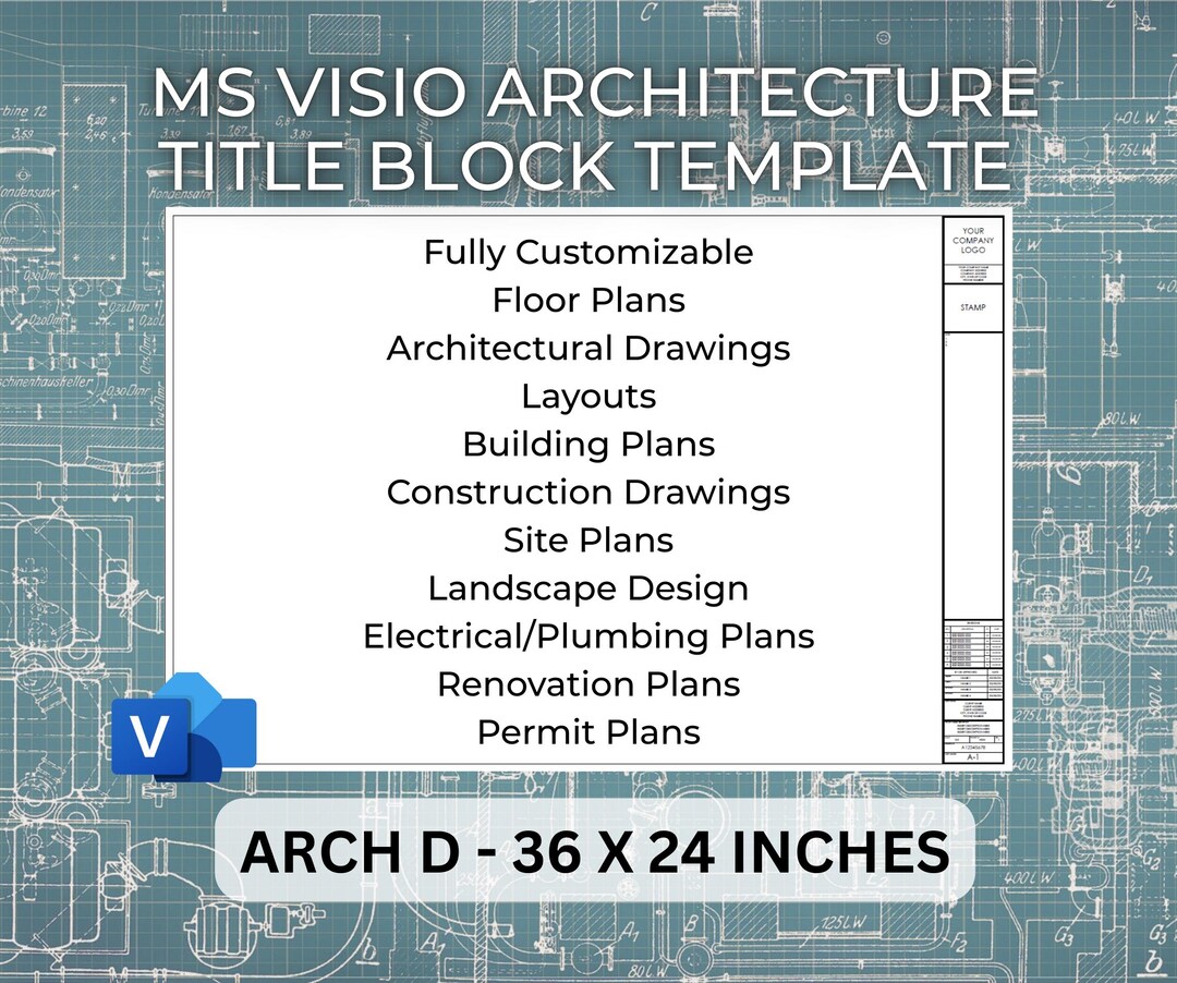 MS Visio Format ARCH D-size, Architectural Title Block Template, Sheet ...