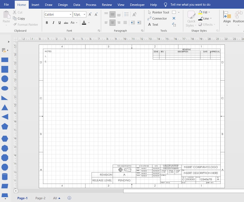 Visio Package Deal, ASME Y14 Format, ANSI A B C D E Size Engineering ...