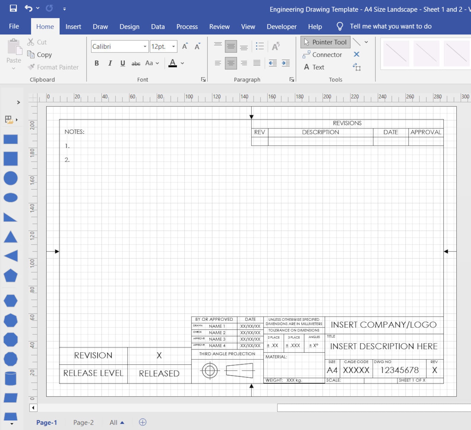 ISO A4 Visio Format Drafting Title Block Template, Sheets 1 & 2, Fully ...