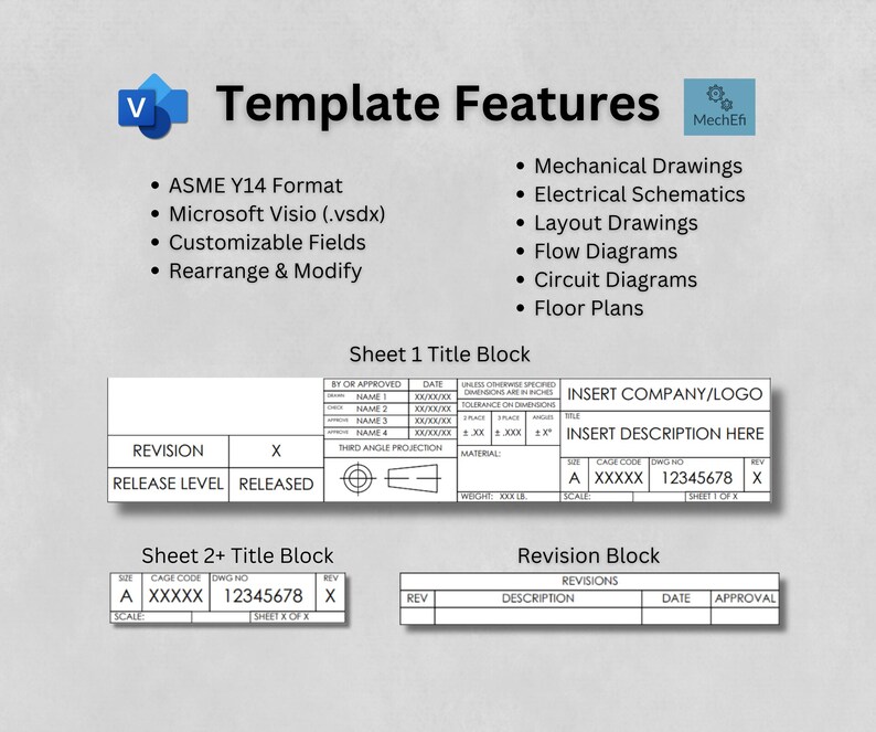 ANSI E Size Visio Format Drafting Title Block Template, Sheets 1 & 2 ...