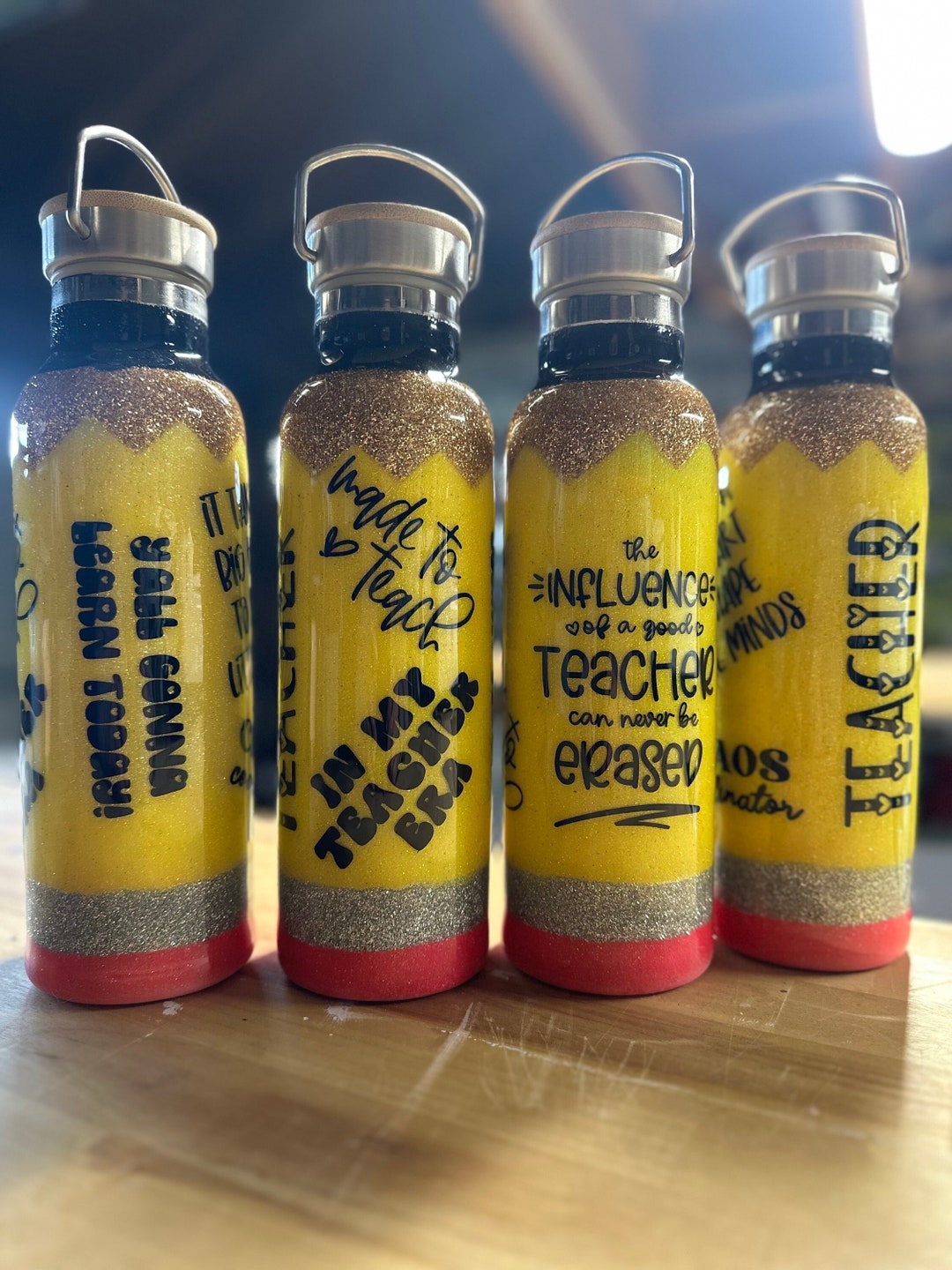 Teacher’s Water Bottle, Pencil Water Bottle, Teacher Gift, Double ...