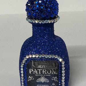 Something Blue, Mini Patron Bottle, Empty Mini Patron Bottle, Glittery & Bedazzled Blue Patron ...