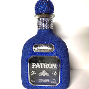 Something Blue Bridal Patron Gift, 750 ML Size Bottle, Glittery & Rhinestoned Blue Patron Bottle ...
