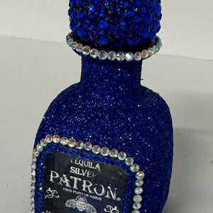 Something Blue, Mini Patron Bottle, Empty Mini Patron Bottle, Glittery & Bedazzled Blue Patron ...