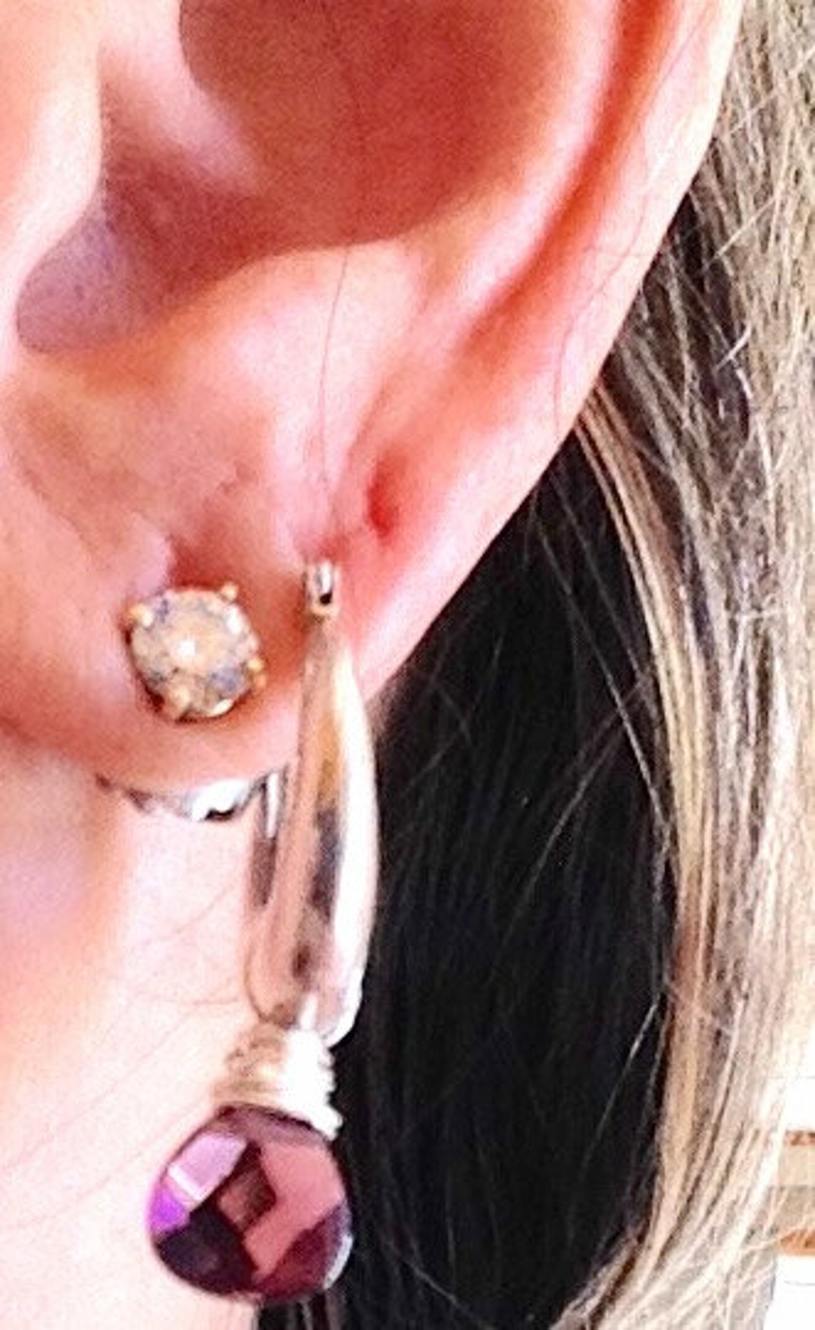 Sterling Hoops - Silver Hoops With Purple Crystal - Wrapped Sterling ...