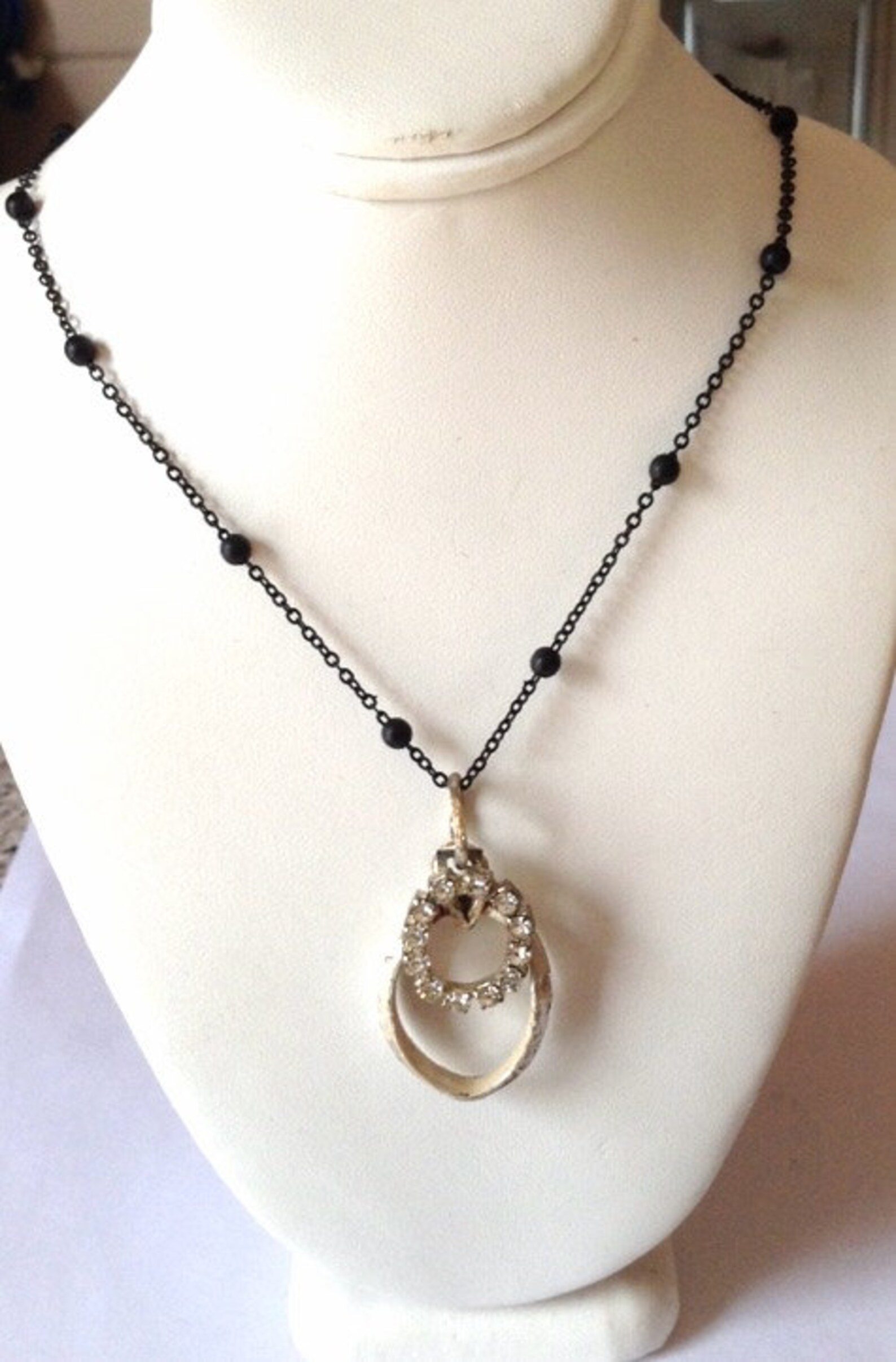 Silver Circle Necklace Black Ball Chain Crystal Necklace - Etsy