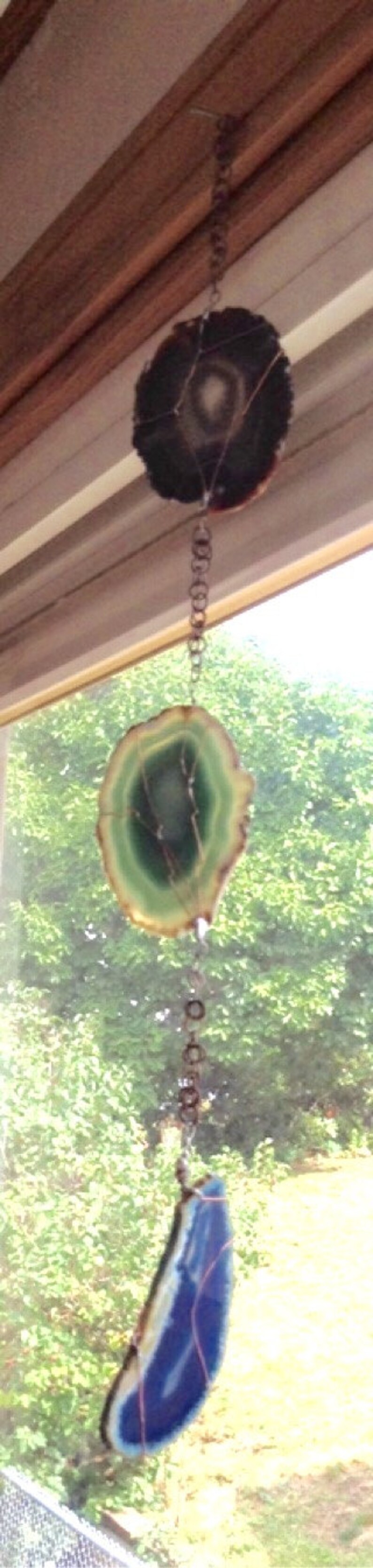Agate Sliced Mobile - Hanging Raw Crystals - Mobile From Colored Agates ...
