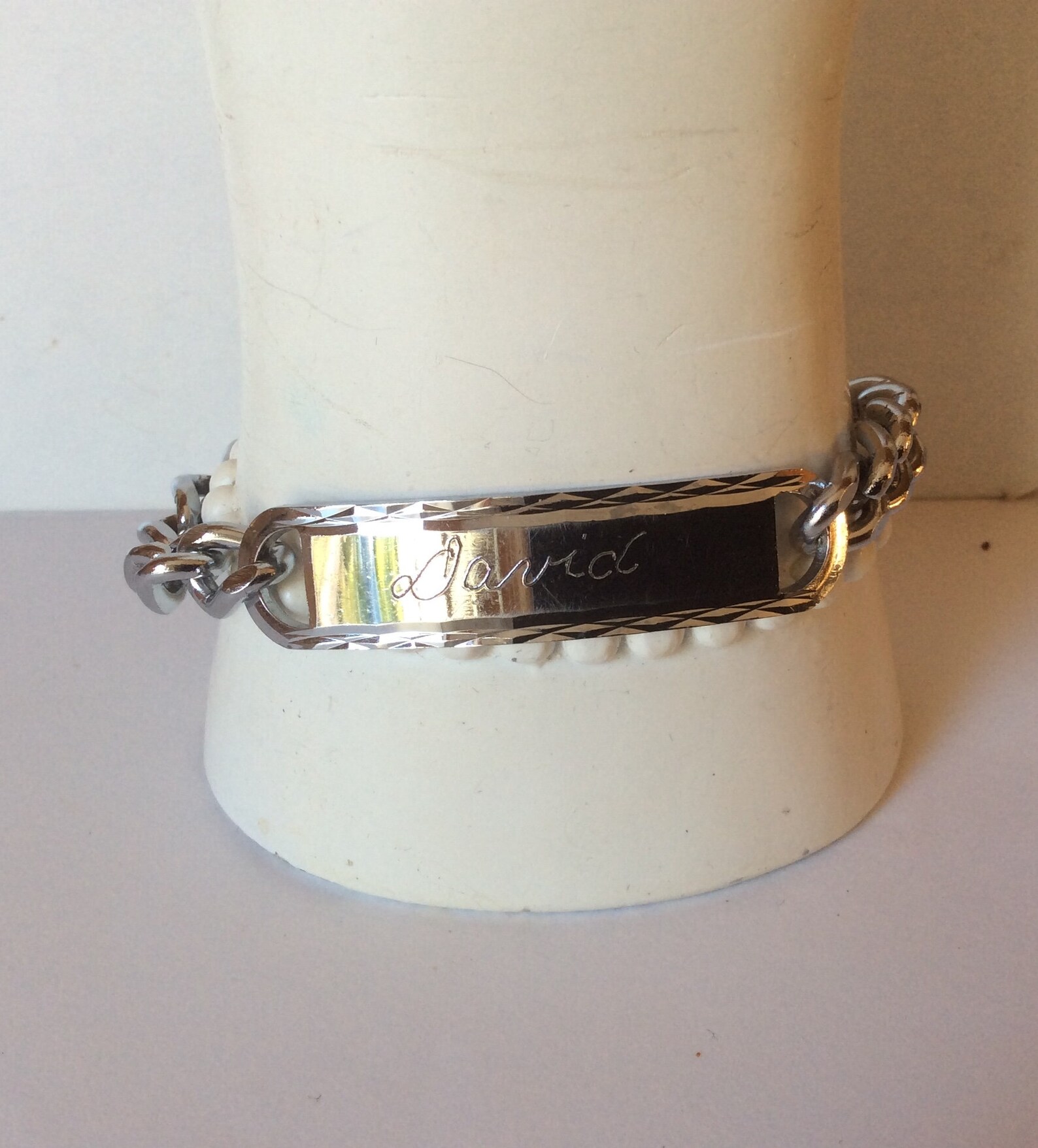 Silver I.D. Bracelet David Nameplate Bracelet Stainless Steel I.D ...