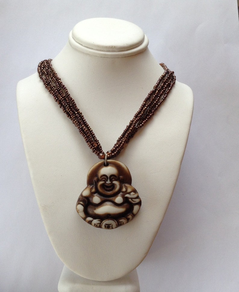 Buddha Necklace - Buddha Pendant- Brown Seedbeed Necklace - Gift for ...