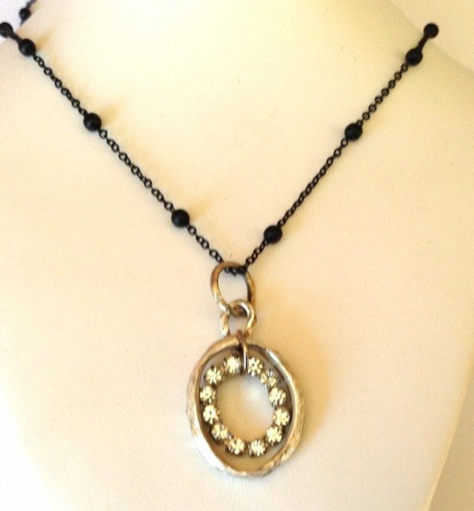 Silver Circle Necklace Black Ball Chain Crystal Necklace - Etsy