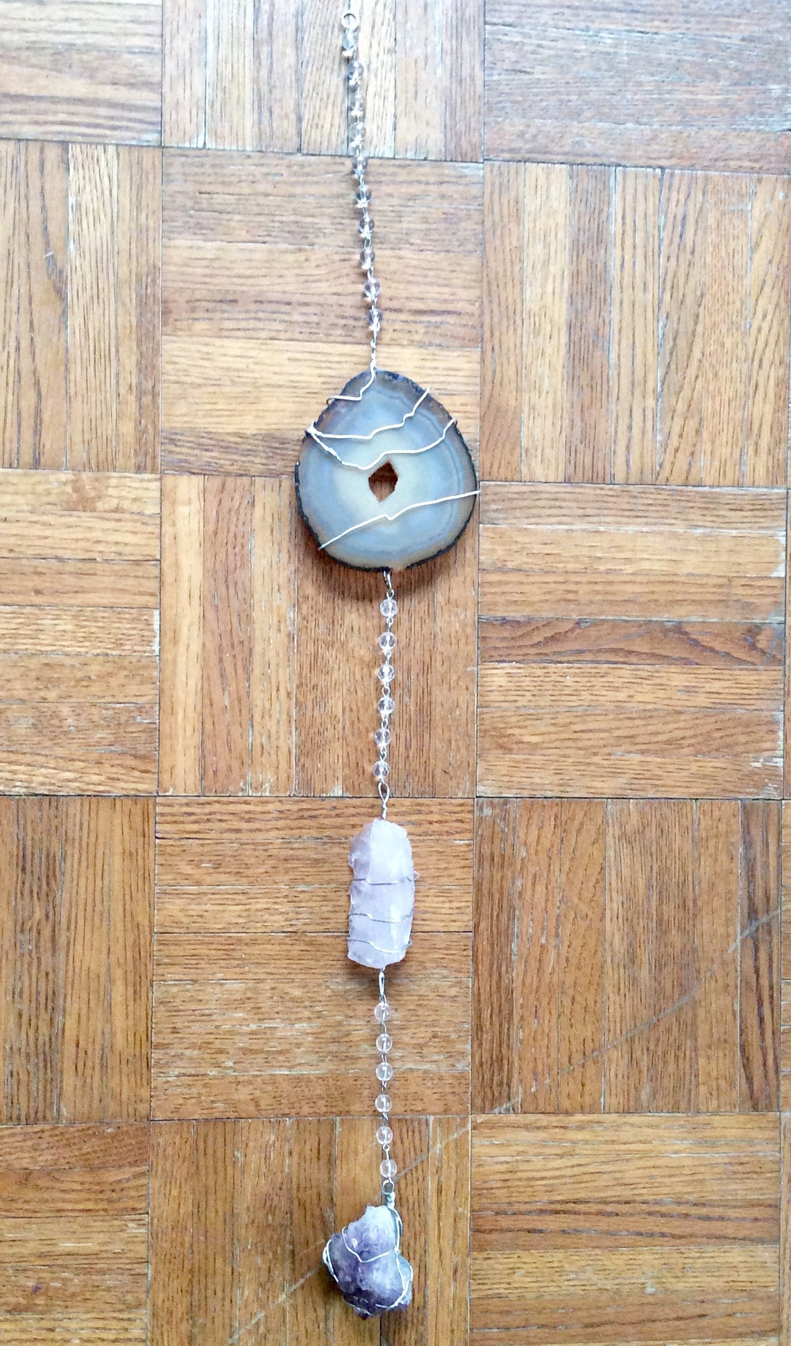 Agate Sliced Mobile - Hanging Raw Crystals - Mobile From Colored Agates ...