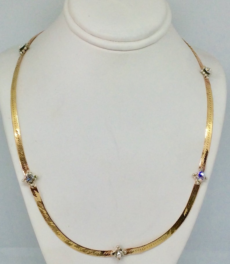 14k Gold Chain - Herringbone 16" Gold Chain - Crystal Gold Necklace ...