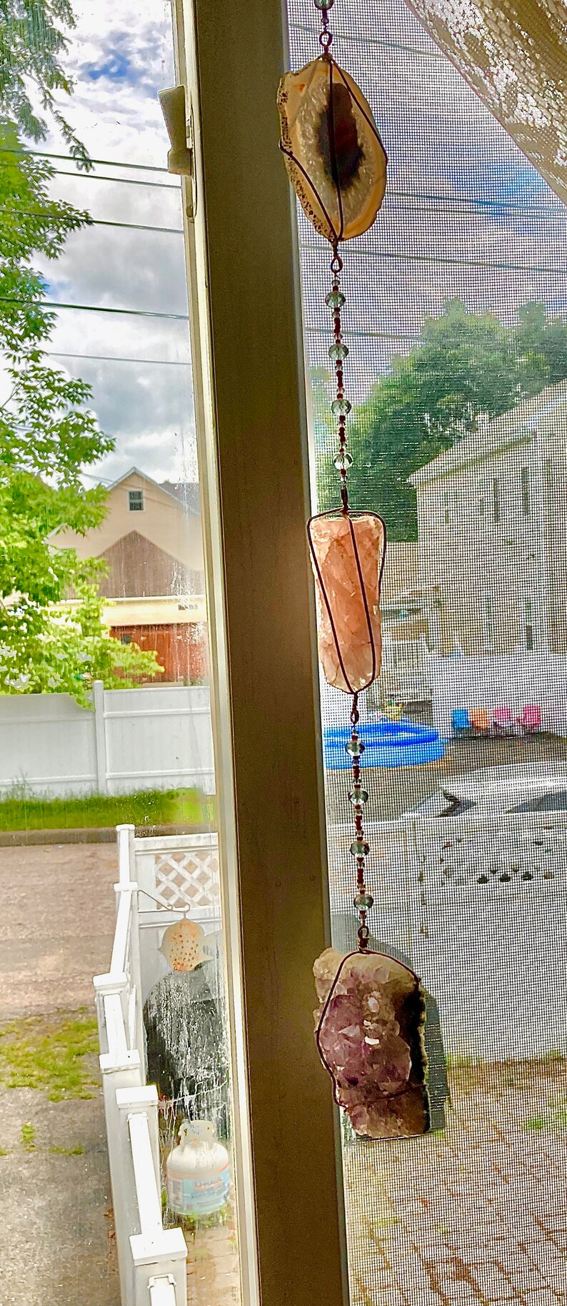 Agate Sliced Mobile - Hanging Raw Crystals - Mobile From Colored Agates ...