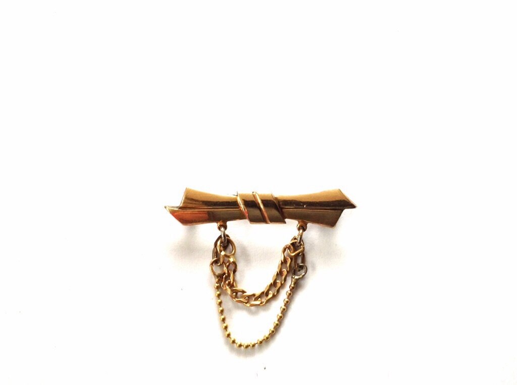 Gold Vintage Pin - 14k Gold Pin - Bow Pin- Gold Bow Pin - 40s Vintage ...