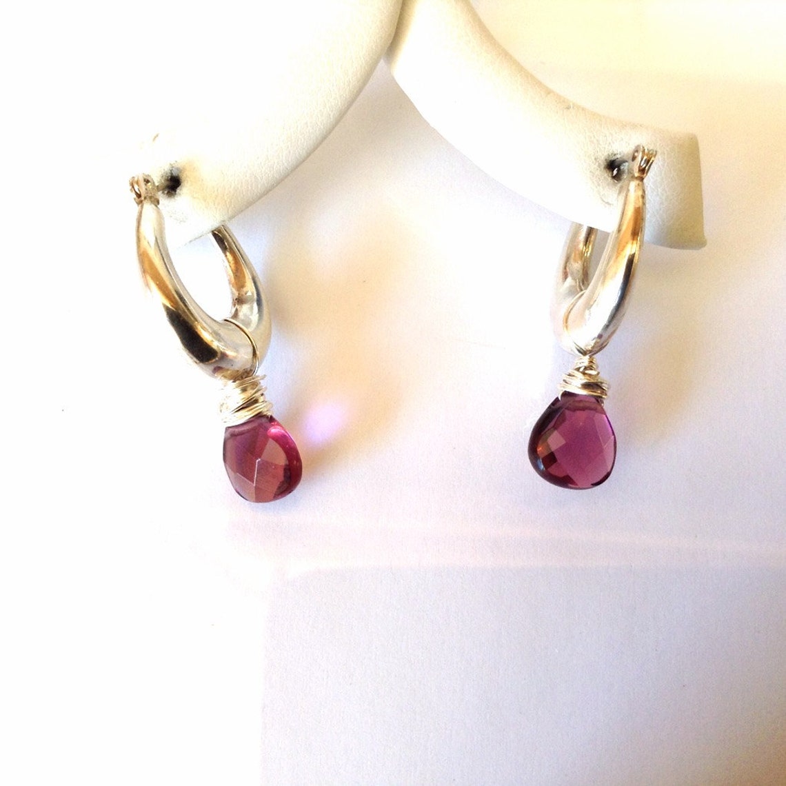 Sterling Hoops - Silver Hoops With Purple Crystal - Wrapped Sterling ...