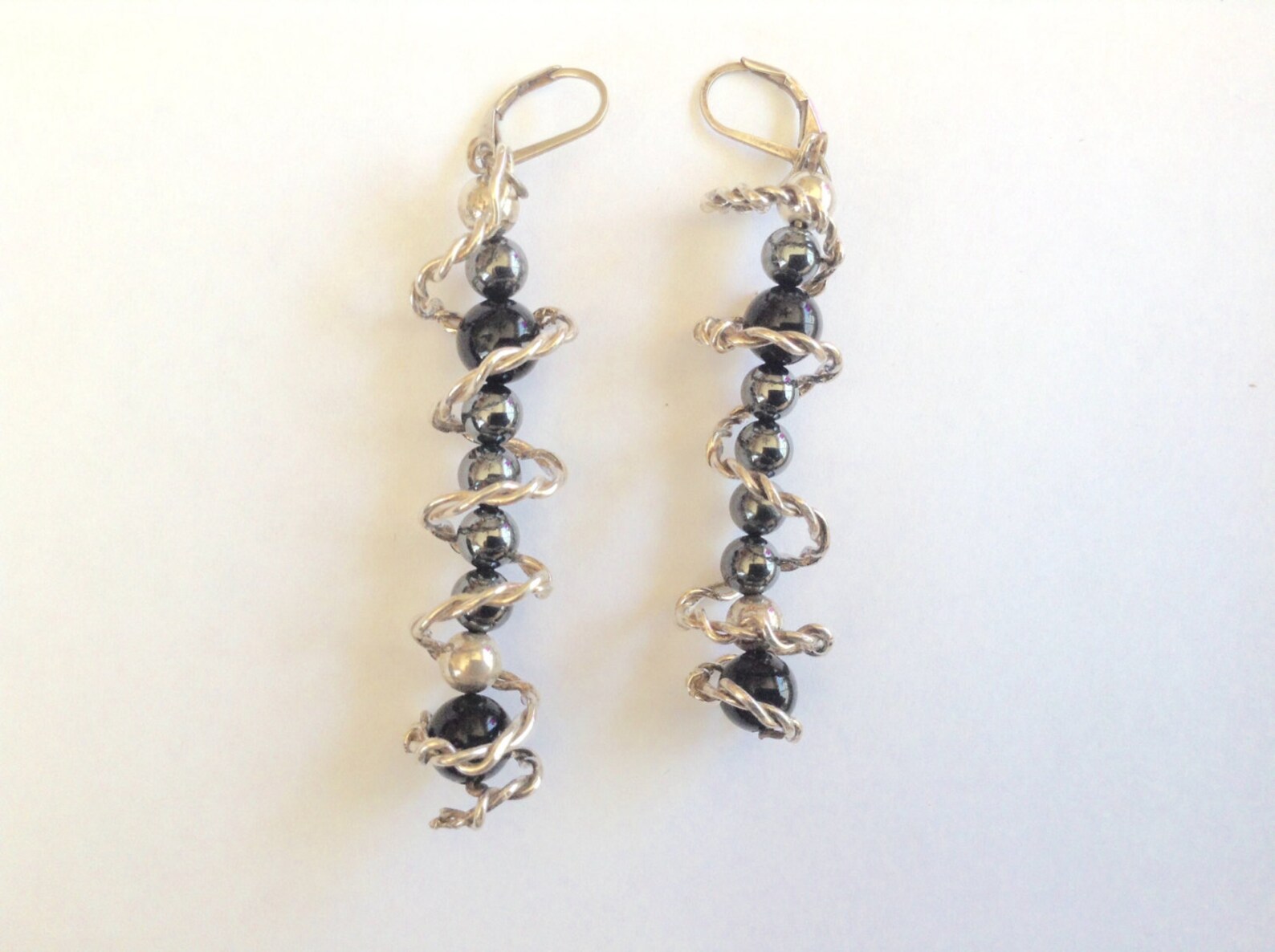 Silver Dangle Earrings Hematite Sterling Earrings Black Onyx Etsy
