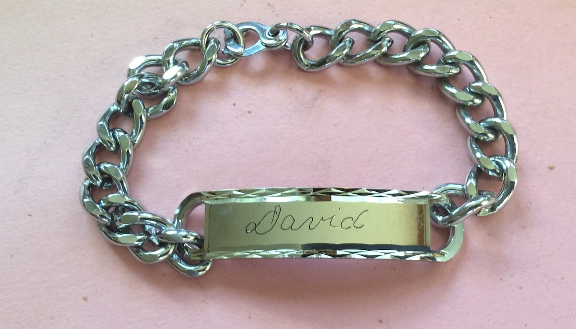 Silver I.D. Bracelet David Nameplate Bracelet Stainless Steel I.D ...