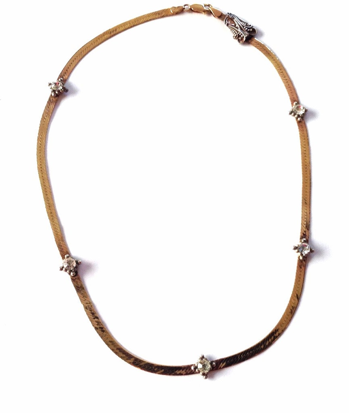 14k Gold Chain Herringbone 16 Gold Chain Crystal - Etsy