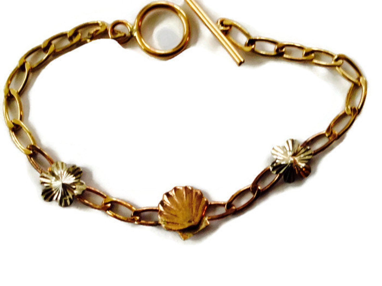 Gold Charm Bracelet 14k Gold Shell Bracelet Sterling - Etsy