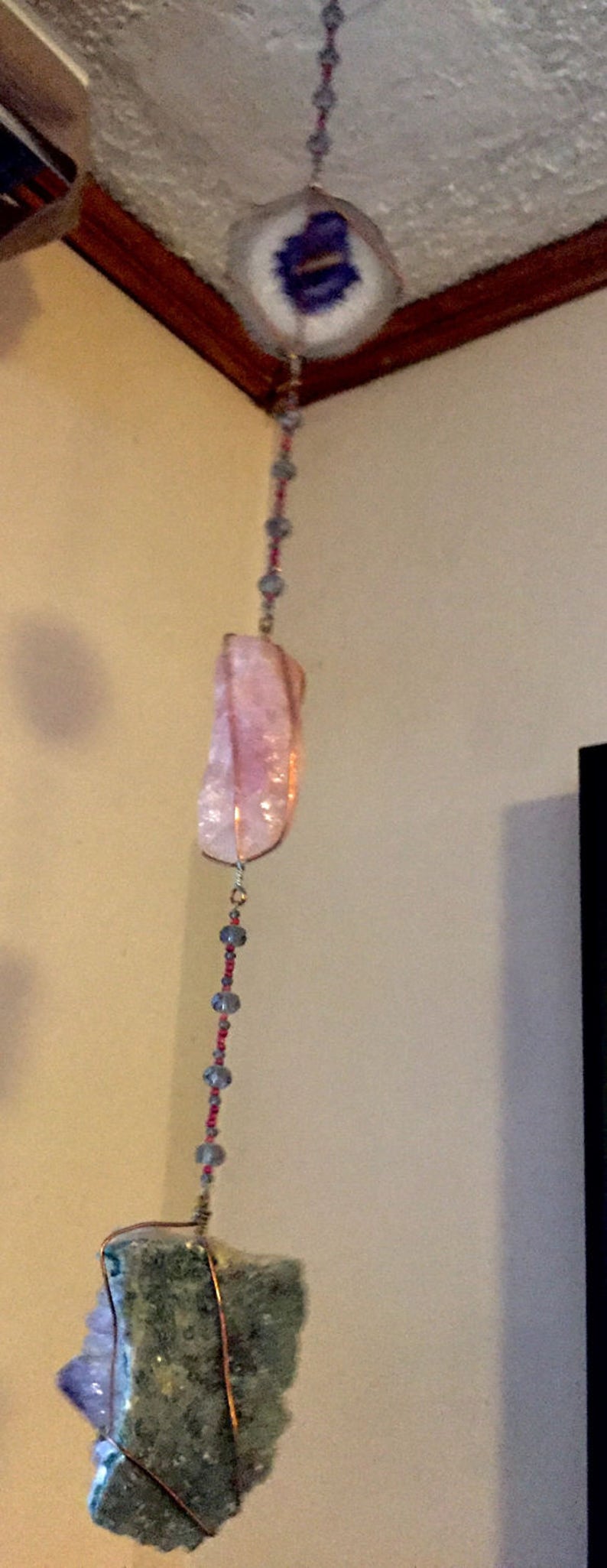 Agate Sliced Mobile - Hanging Raw Crystals - Mobile From Colored Agates ...