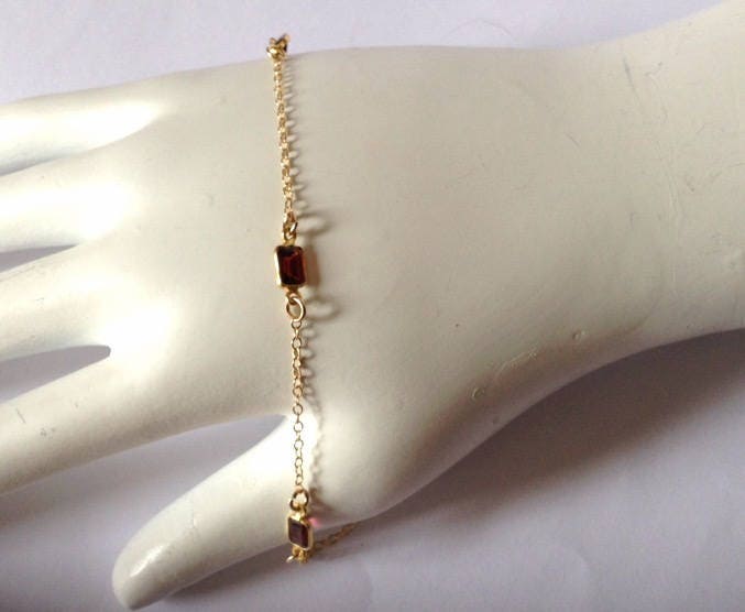 Gold Anklet - Garnet Anklet - Gold Chain Anklet- Rutilated Quartz - 14k ...