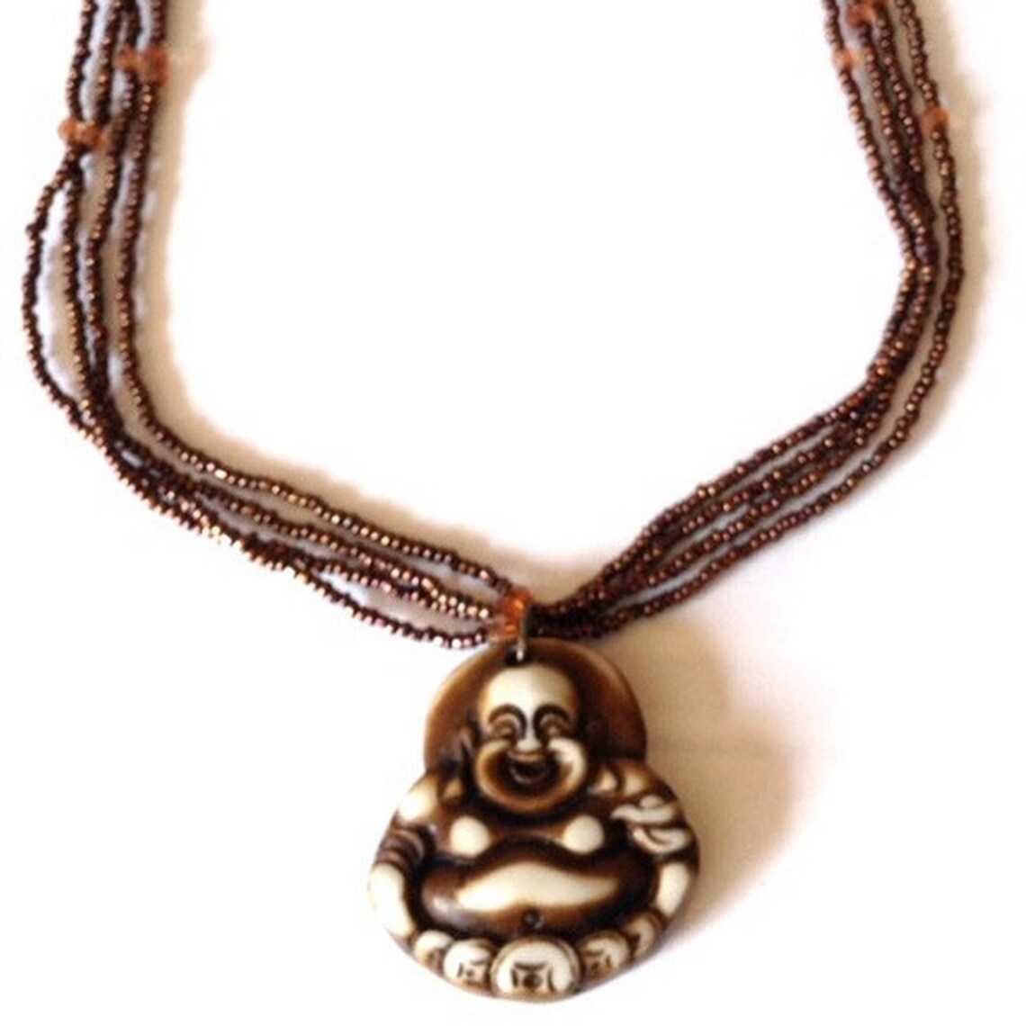 Buddha Necklace - Buddha Pendant- Brown Seedbeed Necklace - Gift for ...