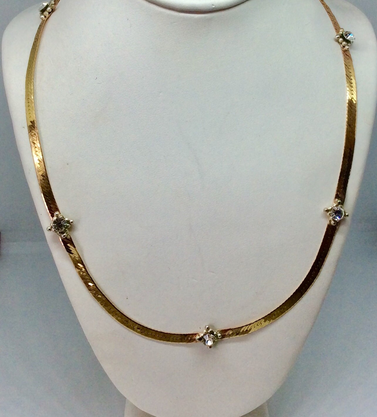 14k Gold Chain Herringbone 16 Gold Chain Crystal Gold Necklace Artisan ...