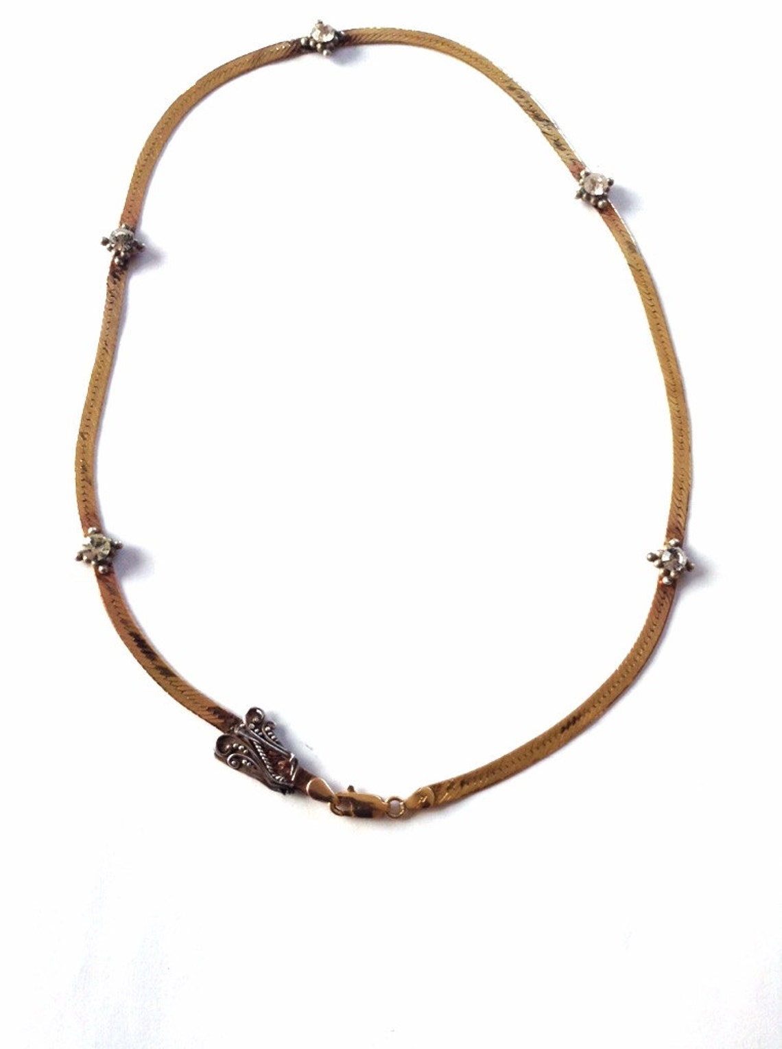 14k Gold Chain Herringbone 16 Gold Chain Crystal - Etsy