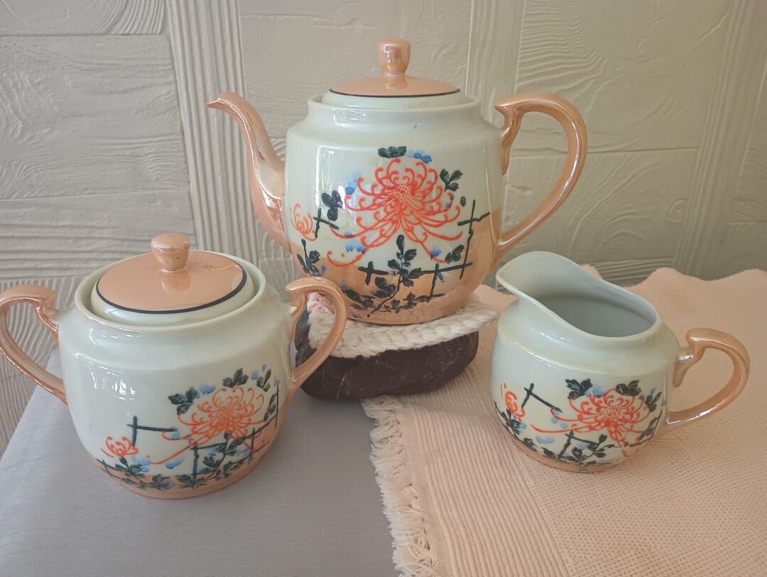 Japanese Lusterware Tea Set and Plates, Hand Painted - Etsy