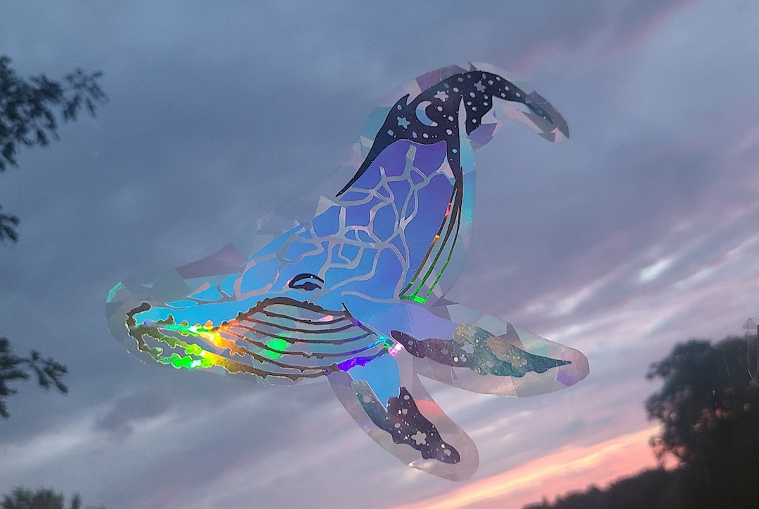 Celestial Whale Sun Catcher Window Sticker// Rainbow Window Film ...