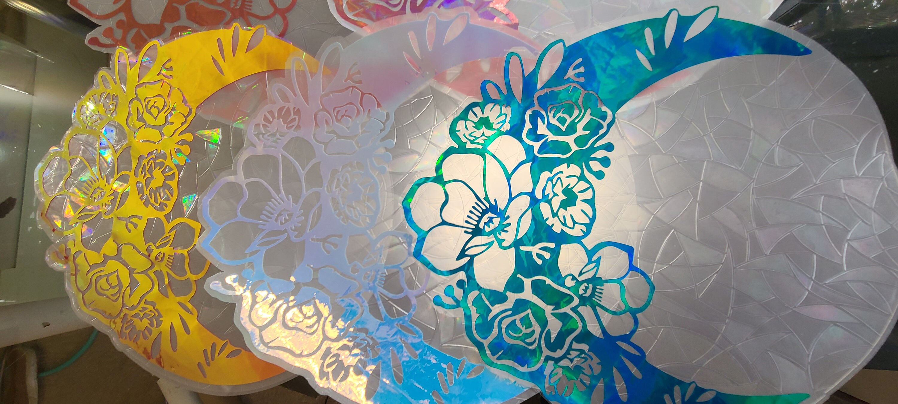 Floral Crescent Moon Glass Window Static Cling // Produces | Etsy
