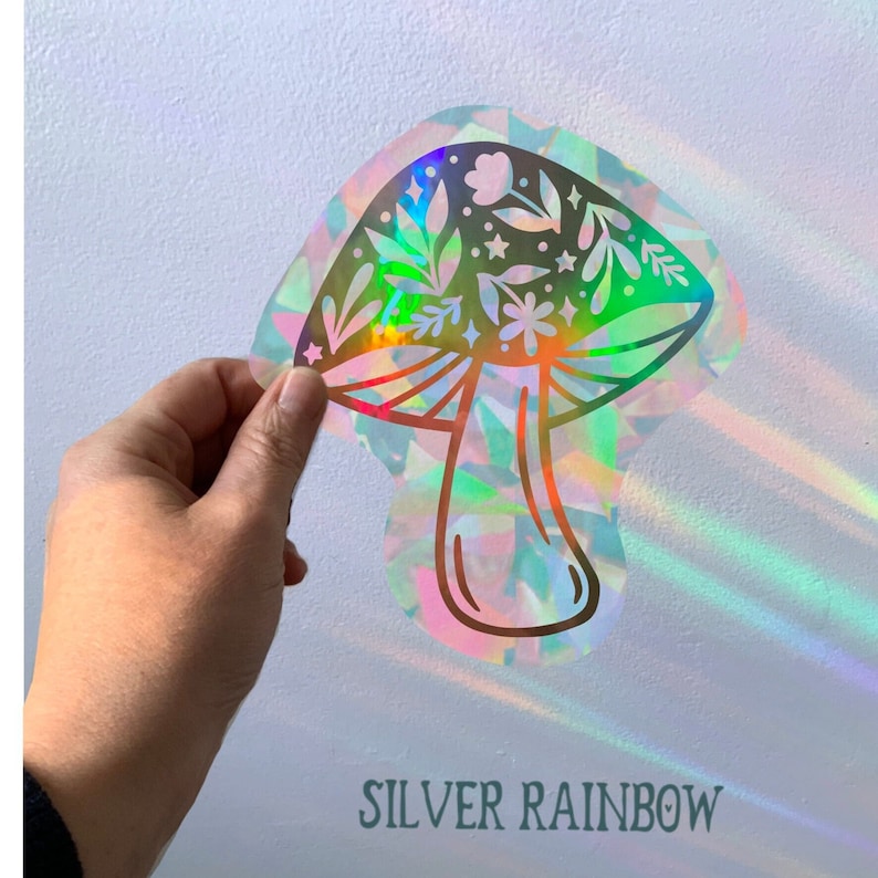 Mushroom With Nature Cutouts Suncatcher Sticker Holographic - Etsy