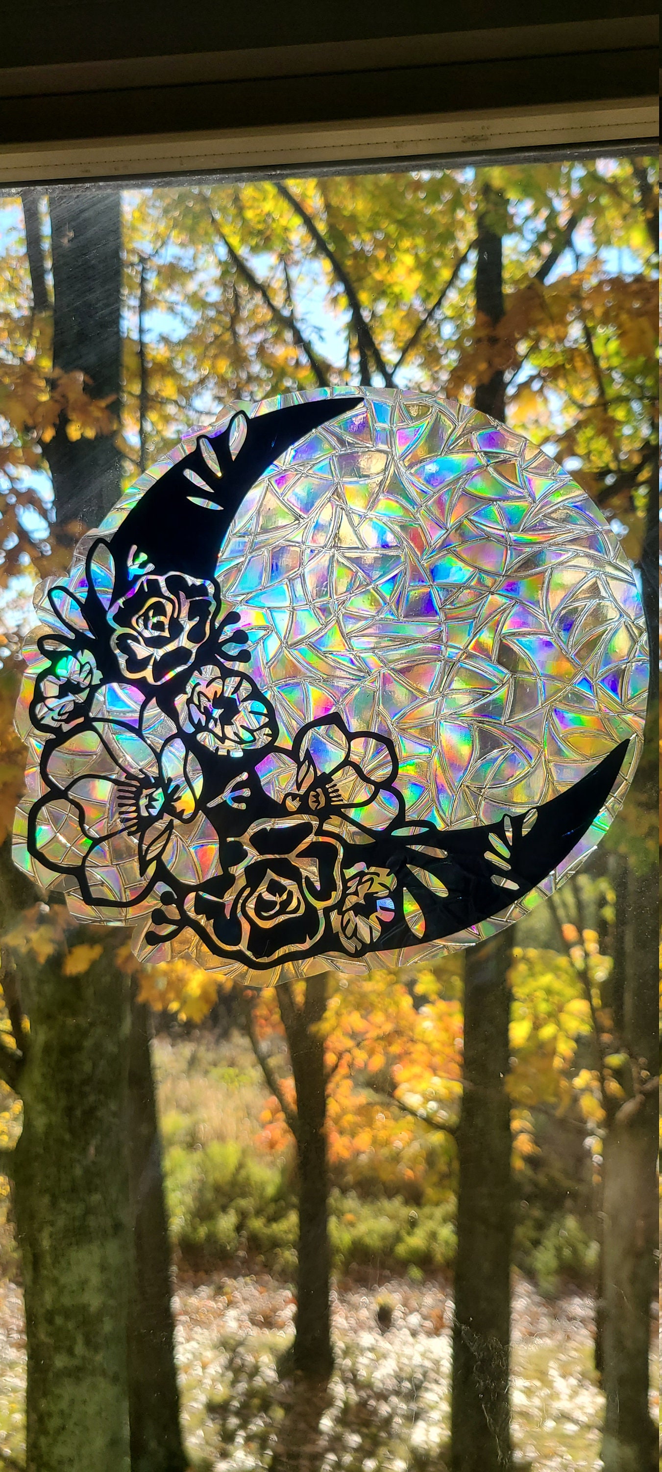 Floral Crescent Moon Glass Window Static Cling // Produces | Etsy