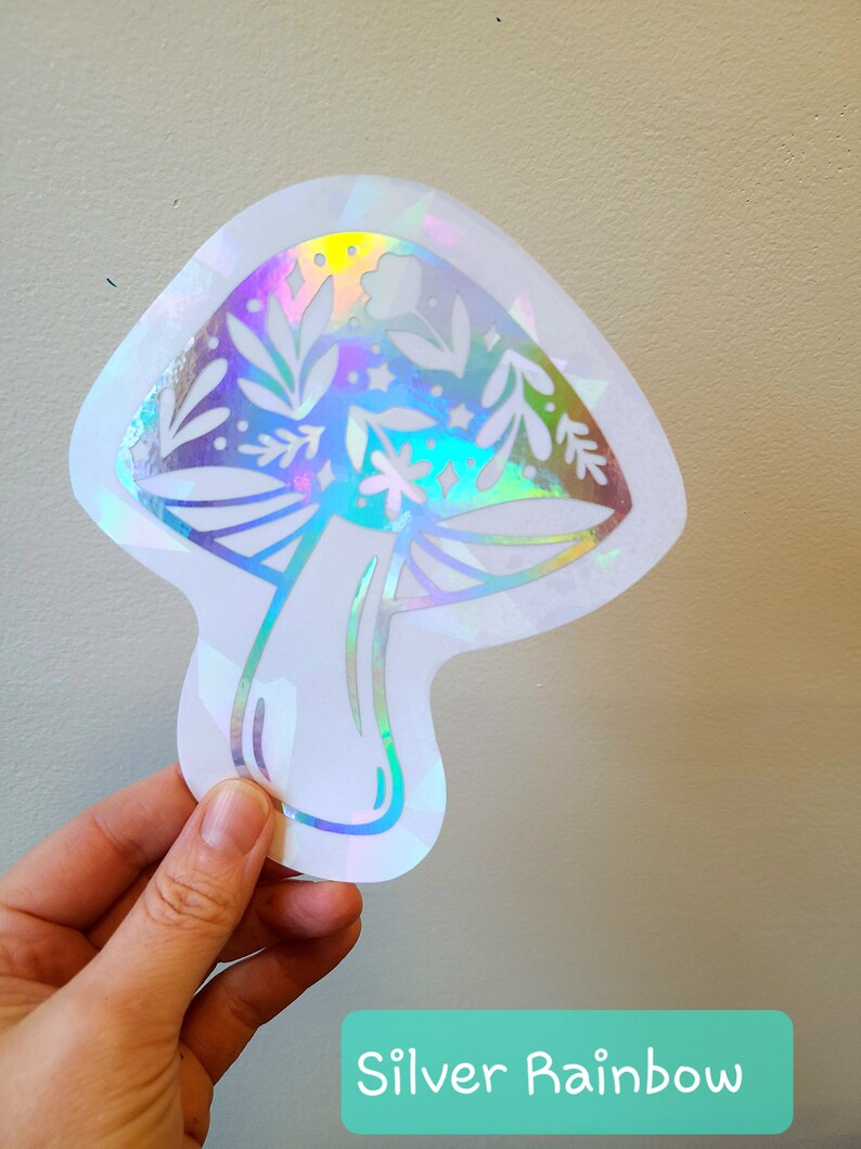 Mushroom With Nature Cutouts Suncatcher Sticker Holographic - Etsy