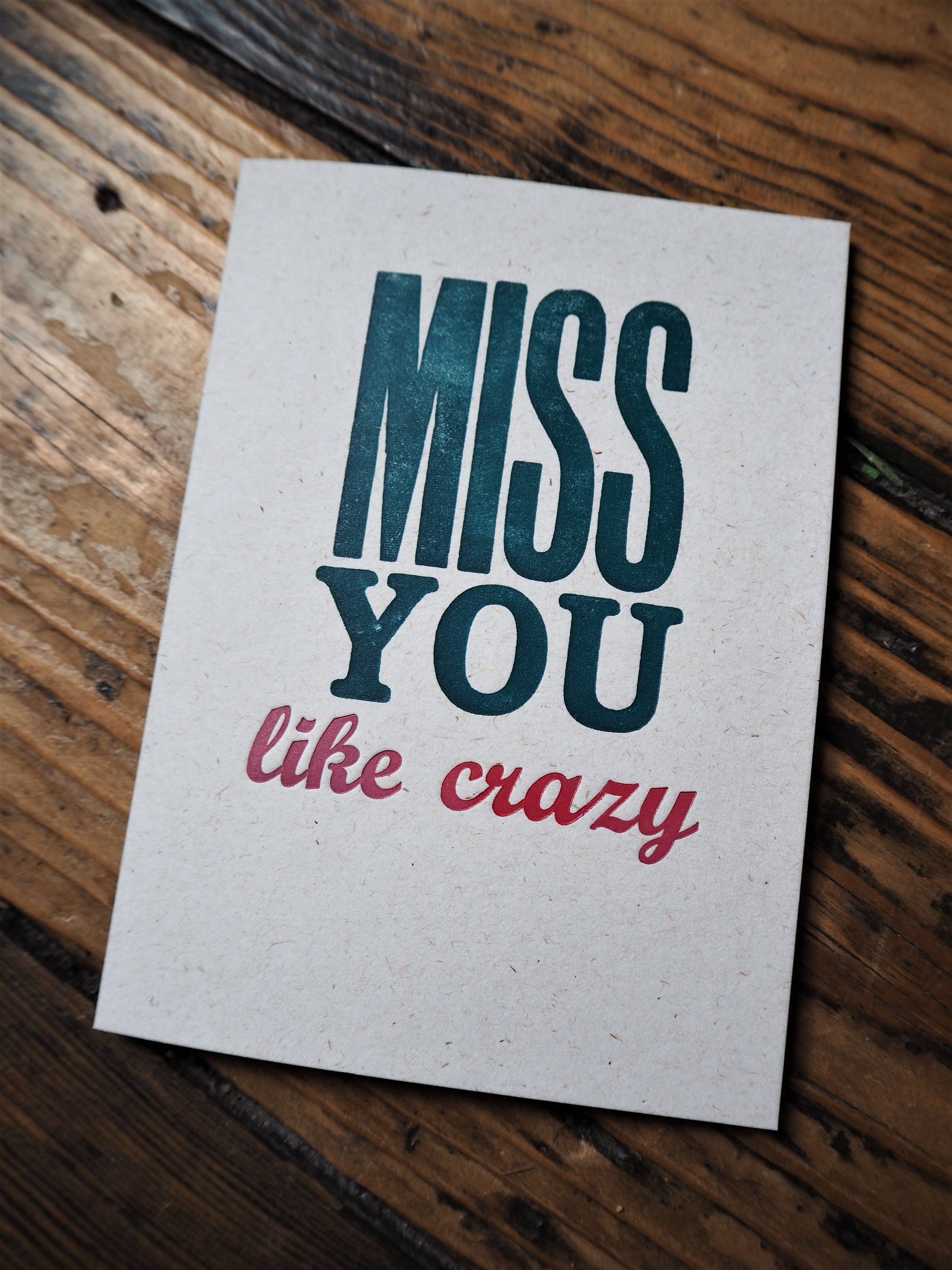 Miss You Like Crazy Letterpress Greetings Card Thinking of - Etsy New ...