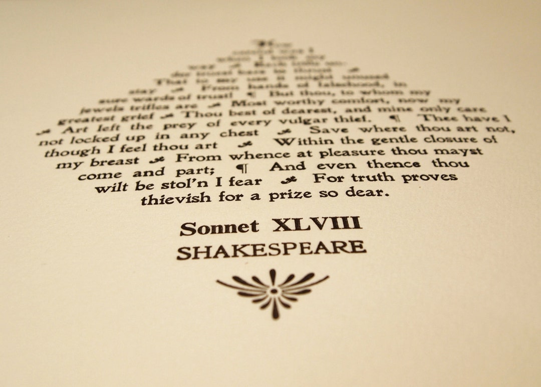 Sonnet XLVIII 48 Shakespeare Letterpress Print - Etsy