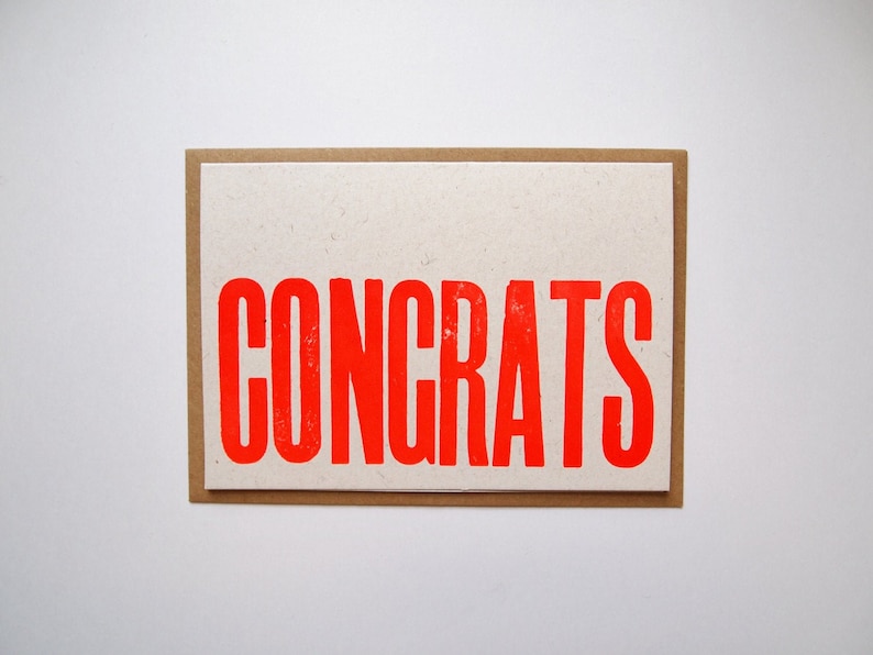 Neon Orange Congrats Congratulations Letterpress Greetings Card Print ...