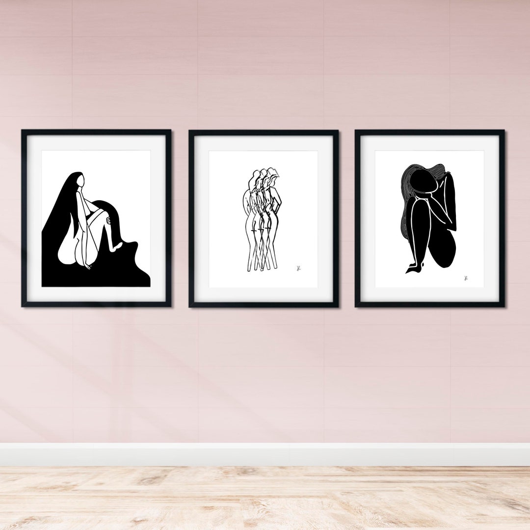 Female Figure Prints, 3 Piece Wall Art Set, Minimalist Contemporary ...