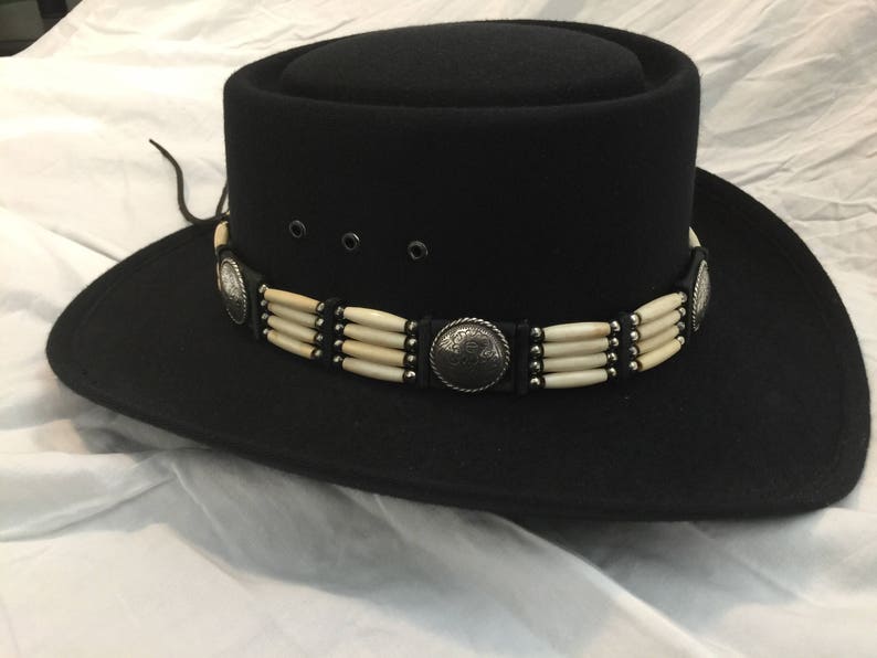 Tony Lama Silver / Black Concho/beads/bone Hatband (hat Not Included ...