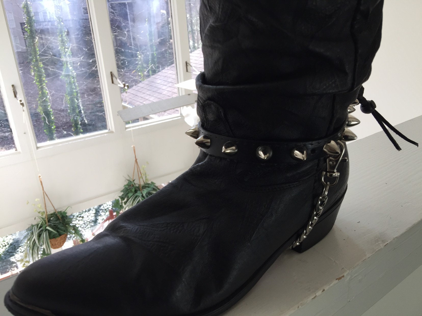 Silver Studded Leather Boot Strap Adjustable. Leather Boot is Not ...