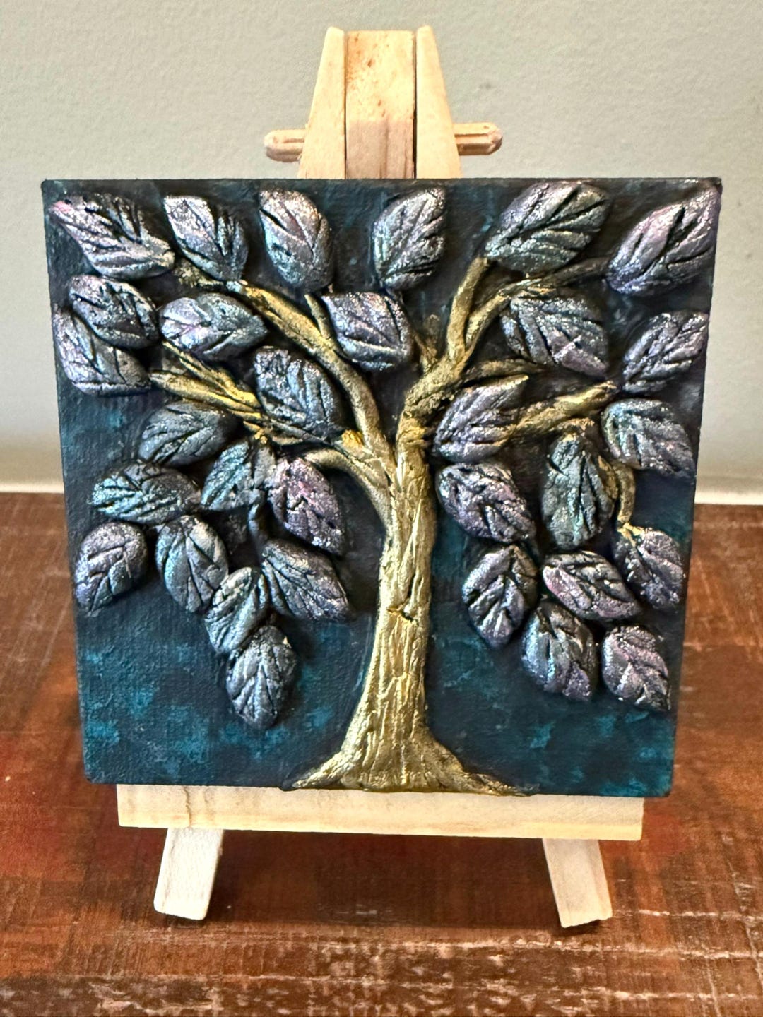 3D Tree of Life Painting: Miniature Clay Art on Canvas 3x3 - Etsy
