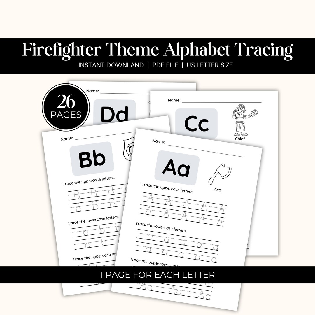 PRINTABLE Firefighter Theme Alphabet Tracing, Coloring Page, Pre- K ...