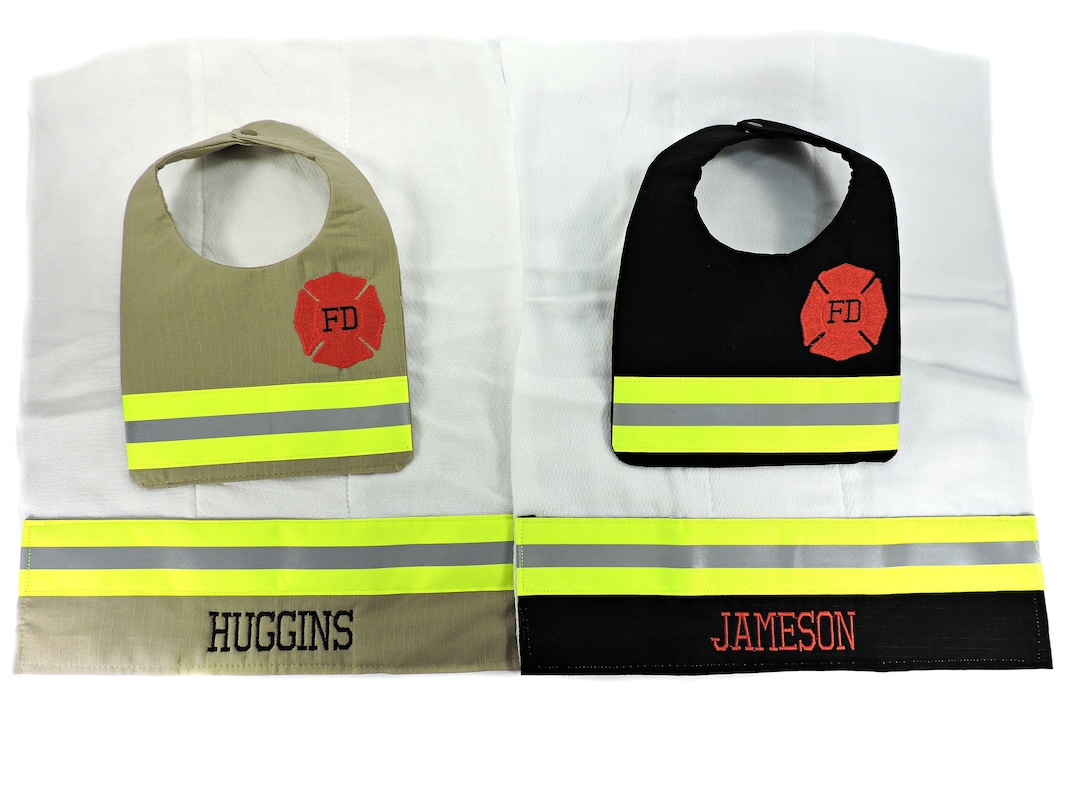 Personalized Firefighter Baby Bib and Burp Cloth Set, Fireman Baby ...
