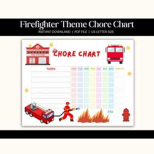 PRINTABLE Firefighter Theme Chore Chart for Kids, Kids Daily ...